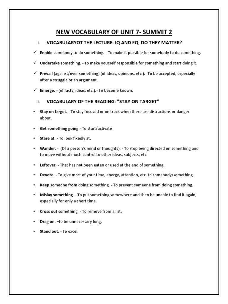 Unit 7 Vocabulary for Summit 2 | PDF | Cognition | Psychological Concepts
