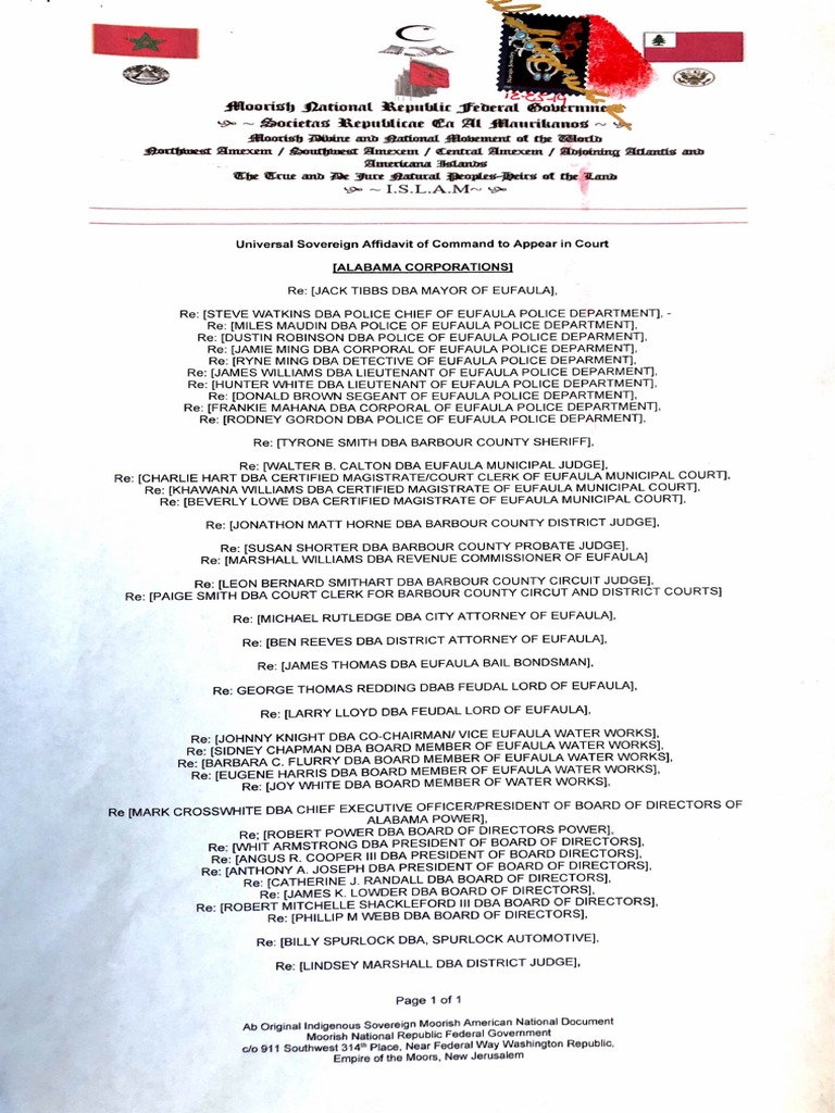 Universal Sovereign Affidavit of Command To Appear in Court | PDF