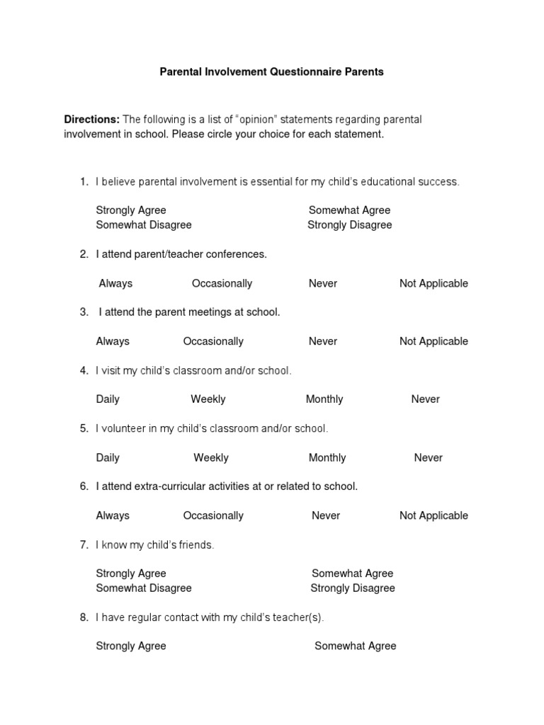 PARENTS-Parental Involvement Questionnaire Parents | PDF