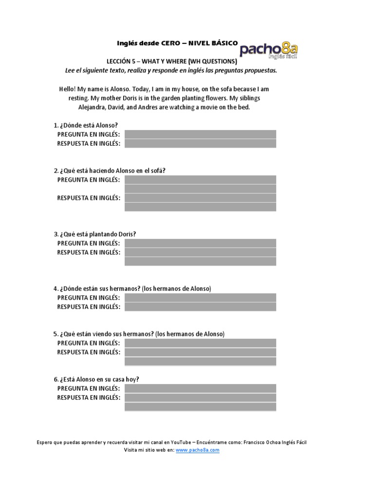 Learning about locations and activities through WH questions | PDF