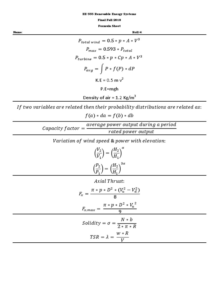 Formula Sheet Final 18 EE 555 | PDF | Thermodynamics | Electricity