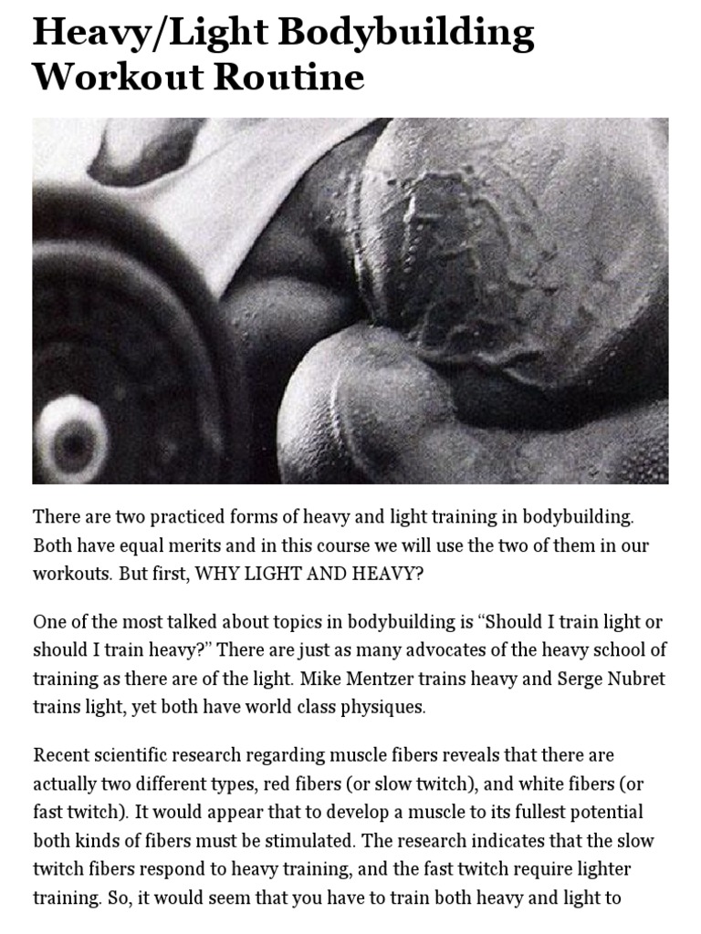 Heavy Light Bodybuilding Workout Routine Muscle and Brawn | PDF | Human ...