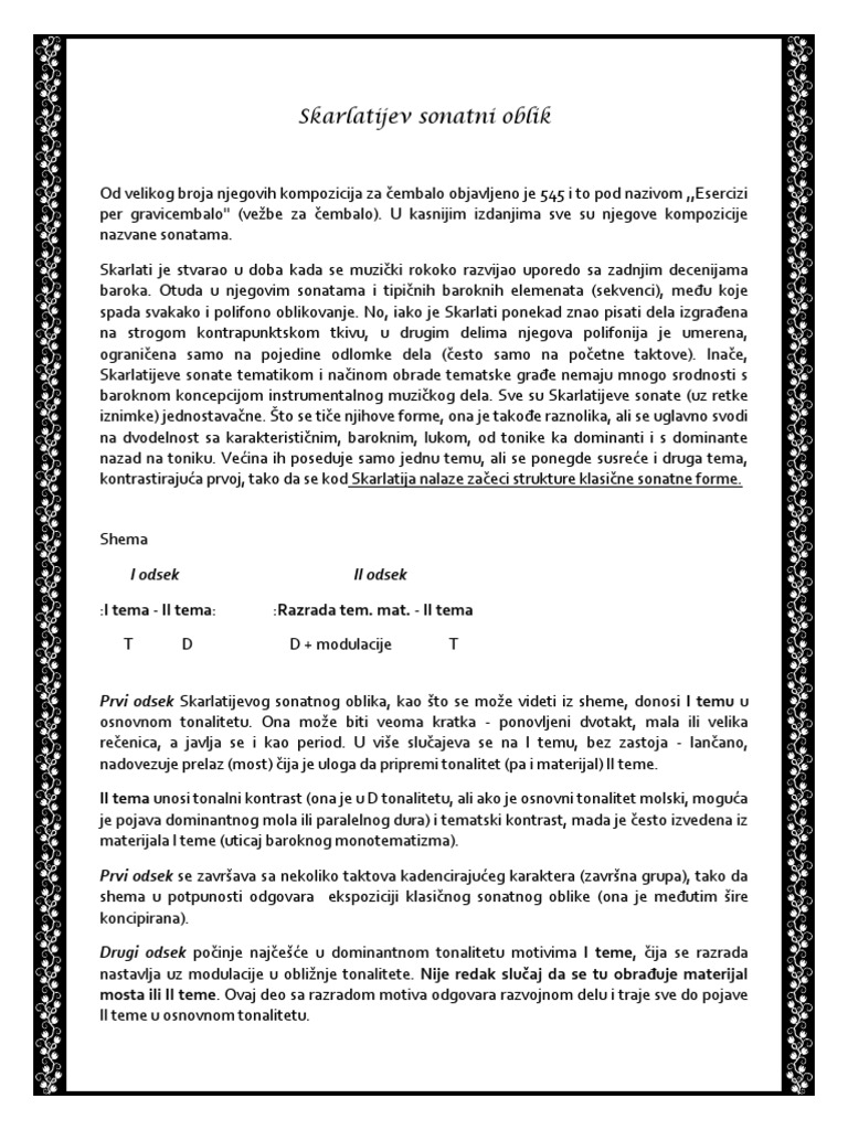 Skarlatijev Sonatni Oblik Nastavni List | PDF