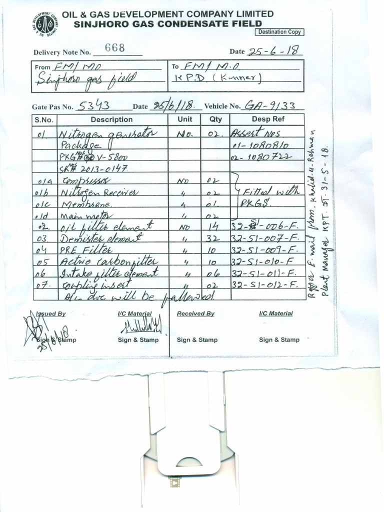 Delivery Note & Gate Pass | PDF