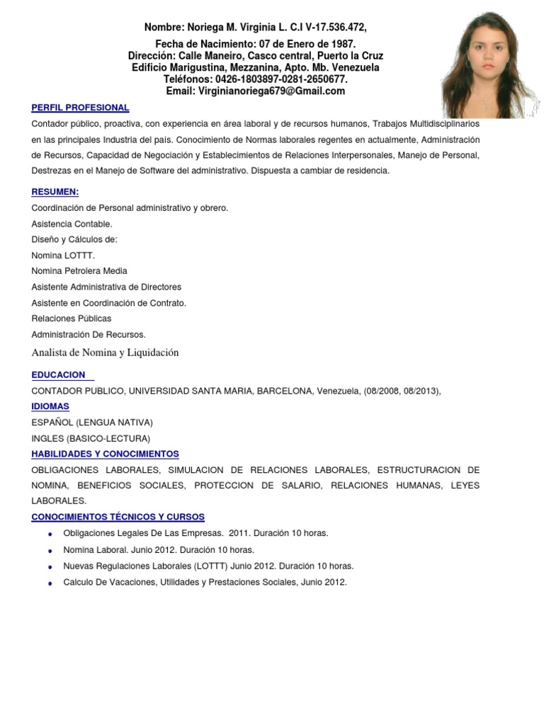 CV - Virginia Noriega | PDF | Contador | Gestión de recursos humanos