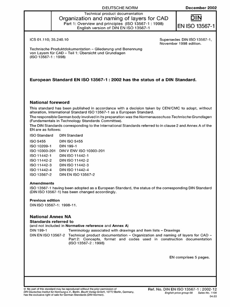 DIN EN ISO 13567-1 - 2002 (Technical Product Documentation - Organization and Naming of Layers ...