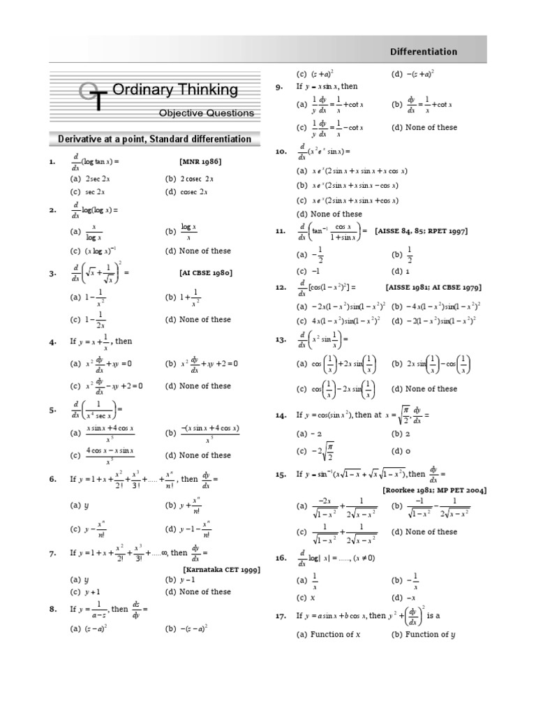 Derivatives and Differentiation Formulas: A Collection of Problems ...