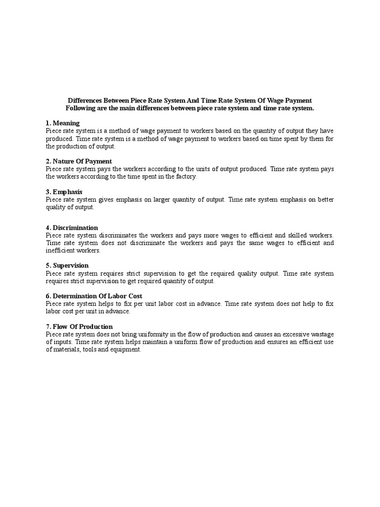 Differences Between Piece Rate System and Time Rate System of Wage ...