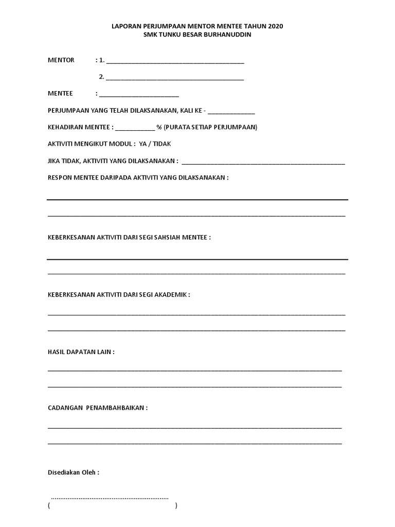 Laporan Mentor Mentee 2020 | PDF