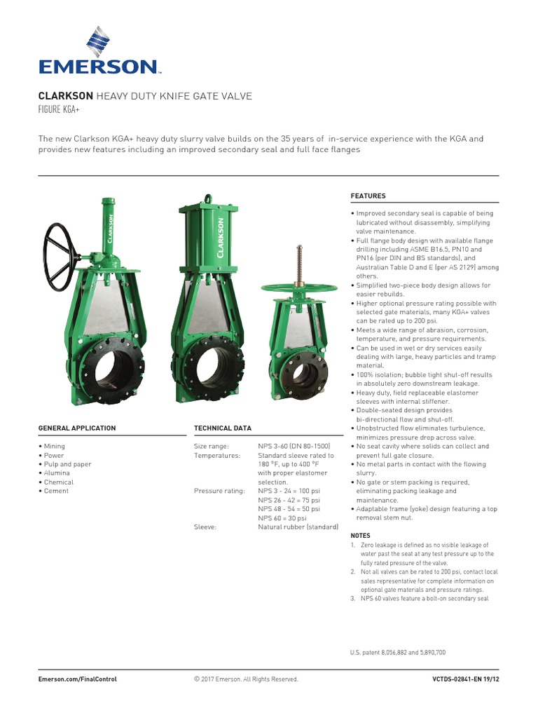 Data Sheets Kga Plus Knife Gate Valves Clarkson en en 5196860 | PDF ...