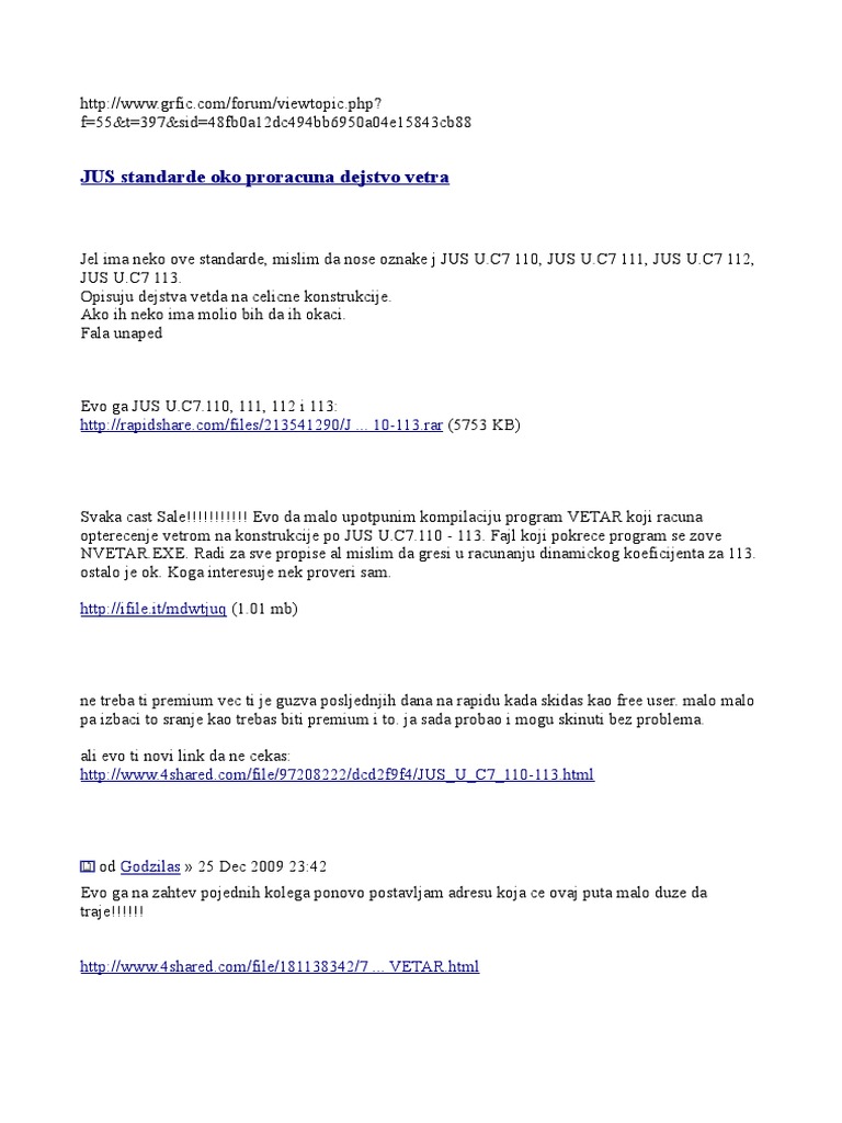 JUS Standarde Oko Proracuna Dejstvo Vetra | PDF