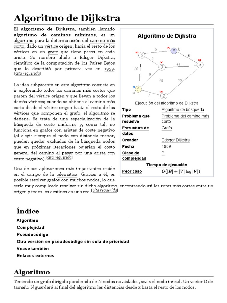 Algoritmo de Dijkstra - Wikipedia, La Enciclopedia Libre | PDF | Teoría ...