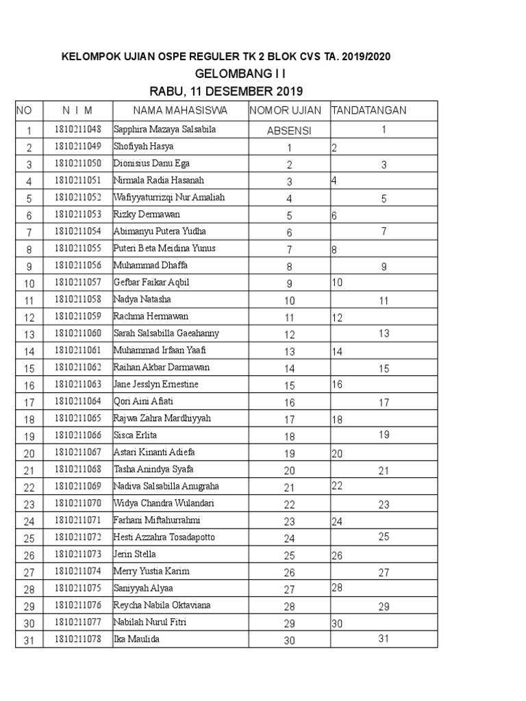 Absen Uas Ospe Blok CVS | PDF