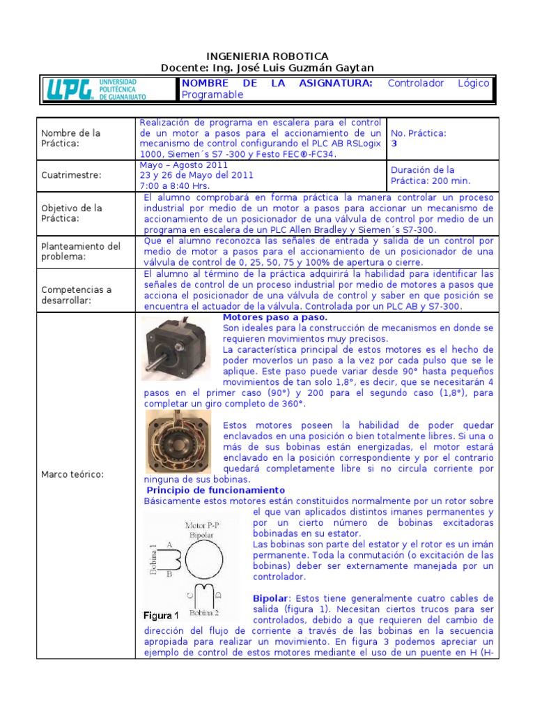 Practica 3 Motor Pasos PLC | PDF | Ingenieria Eléctrica | Bienes manufacturados