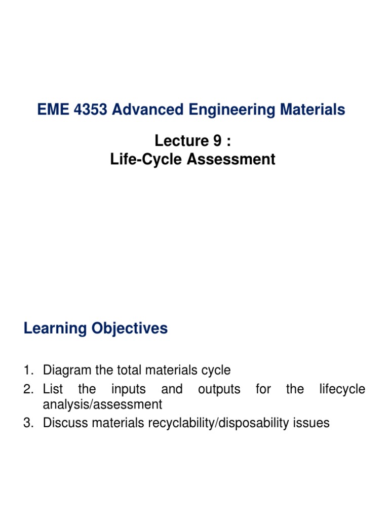 Lecture 9 Life Cycle Assessment | PDF | Life Cycle Assessment | Economy ...