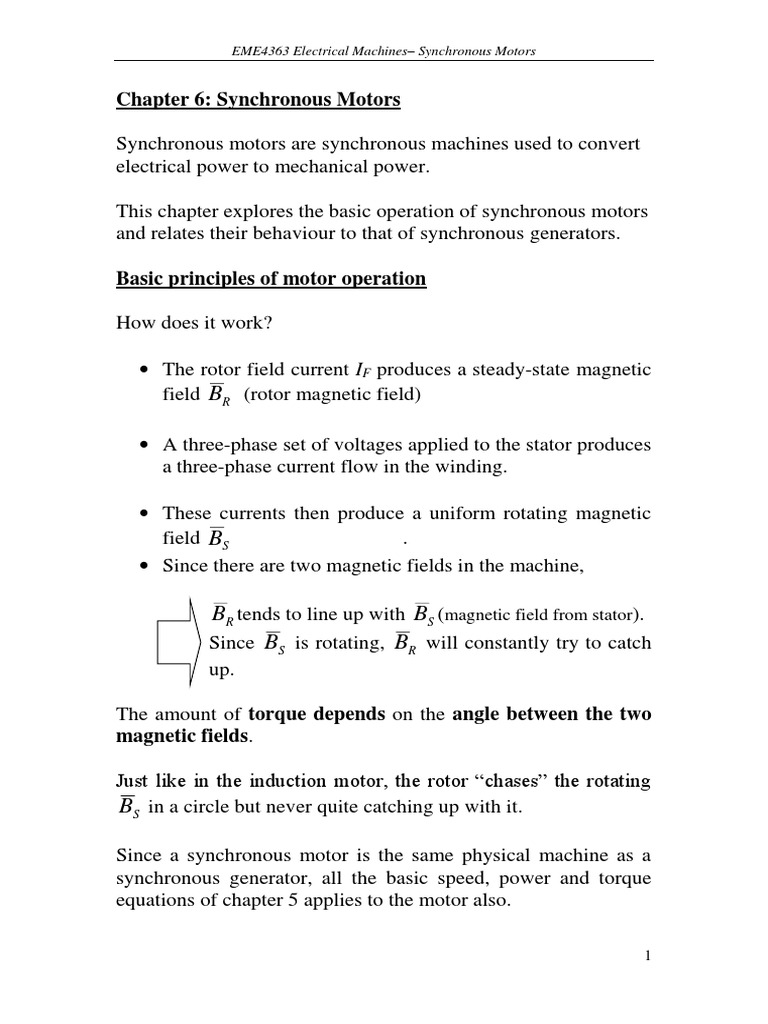 Synchronous Motors: Operation & Equations | PDF | Electric Motor | Ac Power