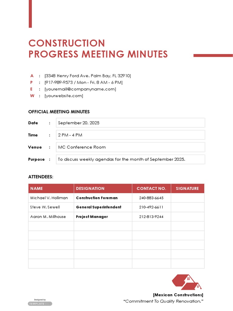 Construction Meeting Minutes - Sept 2025 | PDF | Business
