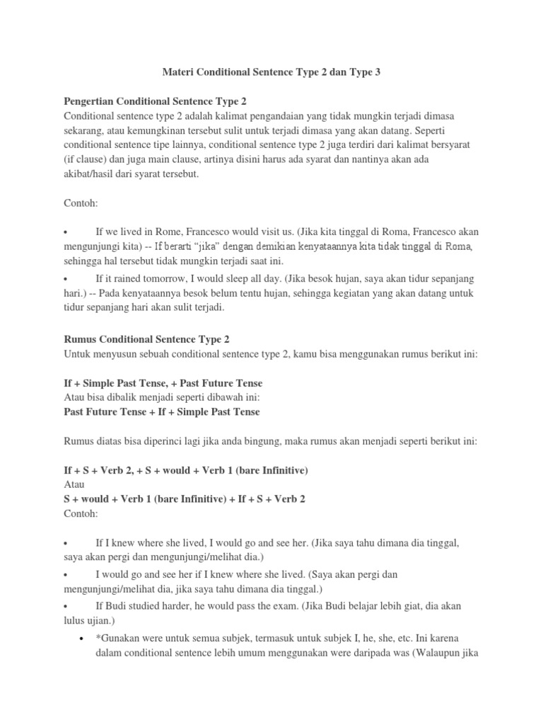 Materi Conditional Sentence Type 2 Dan Type 3 | PDF