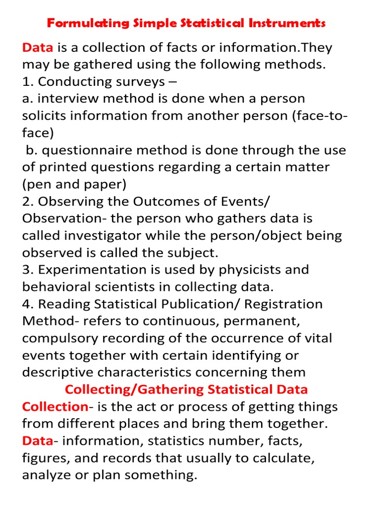 Formulating Simple Statistical Instruments | PDF