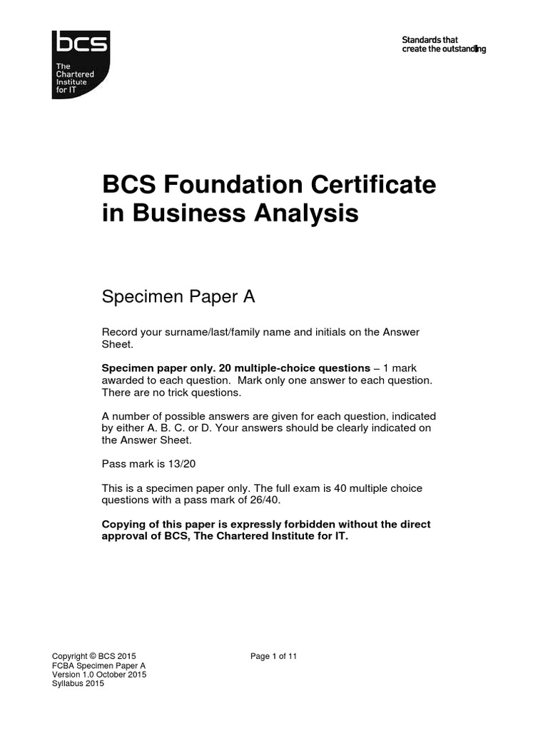 Ba Foundation Specimen Paper | PDF | Business Analysis | Use Case