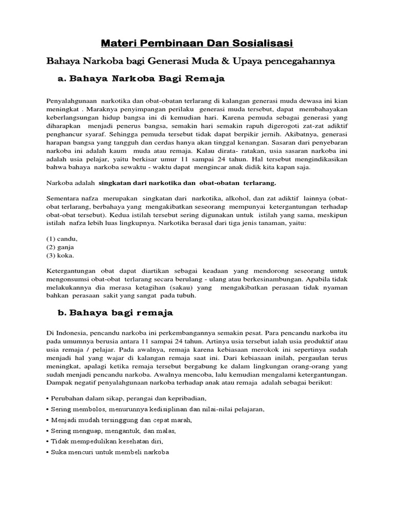 Bahaya Narkoba Bagi Generasi Muda | PDF