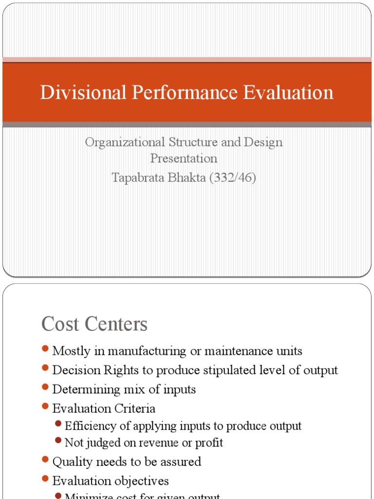 Divisional Performance Evaluation: Organizational Structure and Design ...