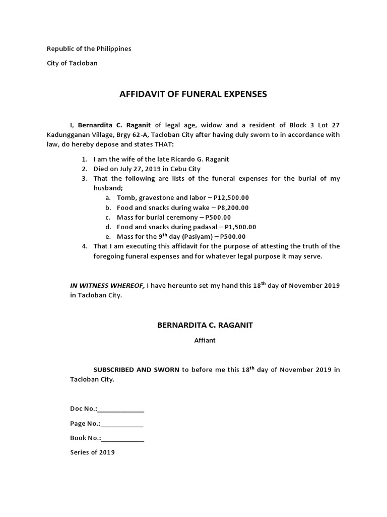 Burial Expense Affidavit | PDF