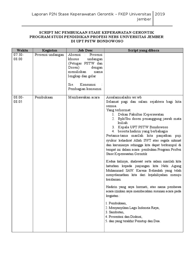 Script MC Acara Pembukaan | PDF
