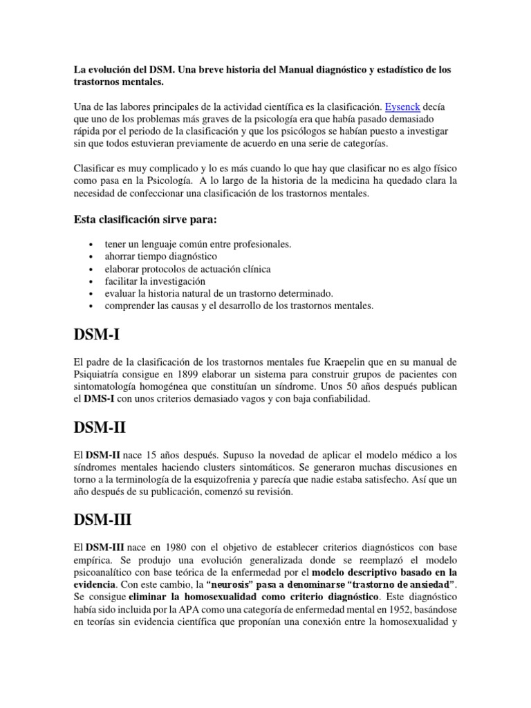 Evolución del DSM en Psiquiatría | PDF | Manual Diagnóstico y ...