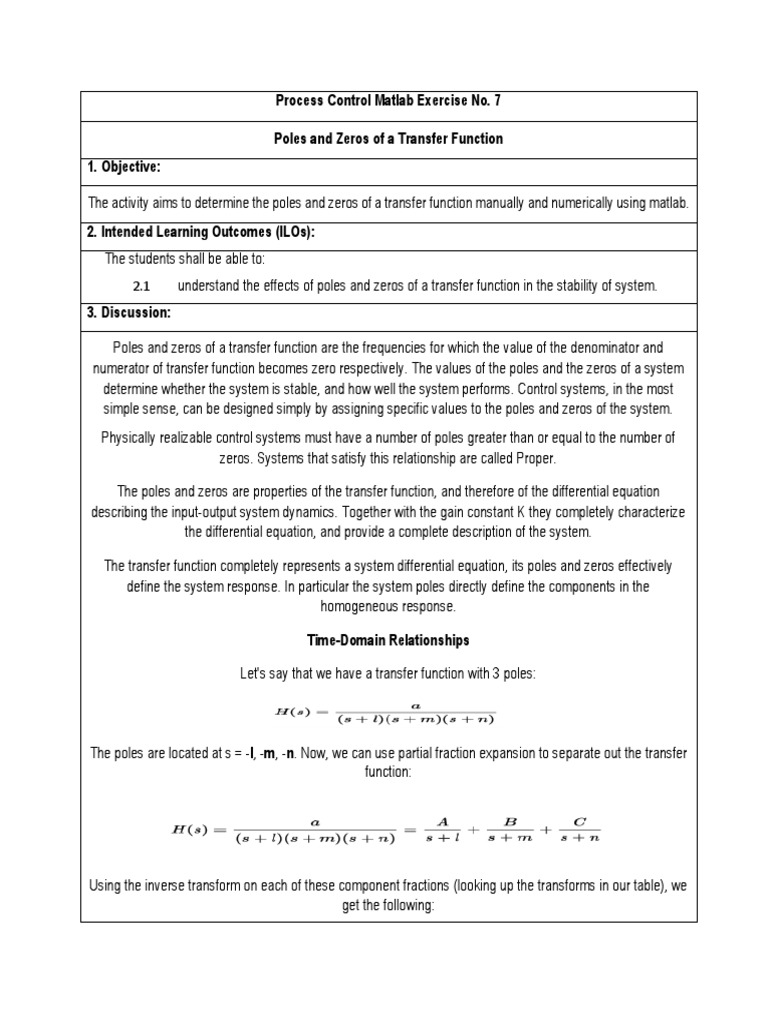 Poles and Zeros of Transfer Function | PDF | Complex Number | Control ...