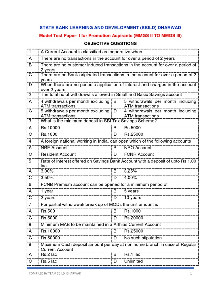 MMGS Ii To Iii Model Objective Question Paper 1 PDF | PDF | Deposit ...