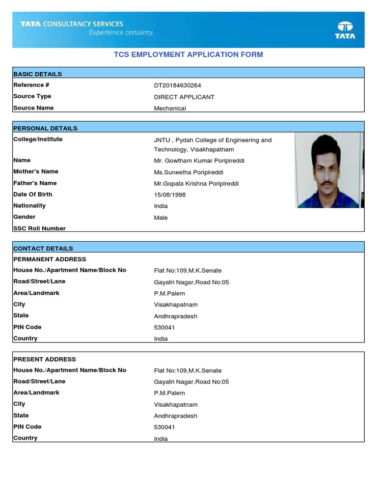 TCS Application Form | PDF | Background Check | Social Institutions