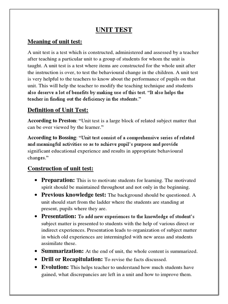 Unit Test | PDF | Test (Assessment) | Teachers