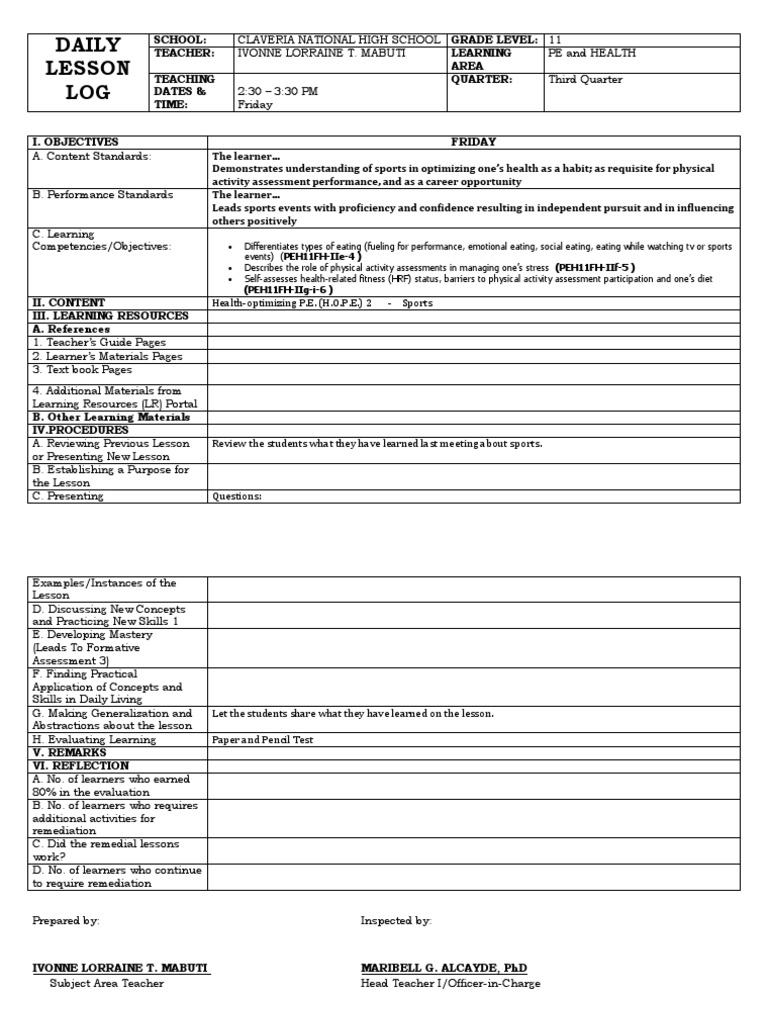 Ade 11 Pe 2nd Sem | PDF | Physical Education | Learning
