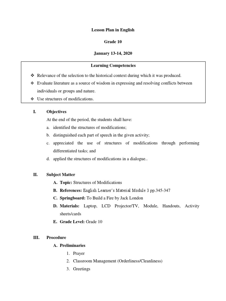 Structures of Modifications: A Lesson Plan and Assessment for Grade 10 ...