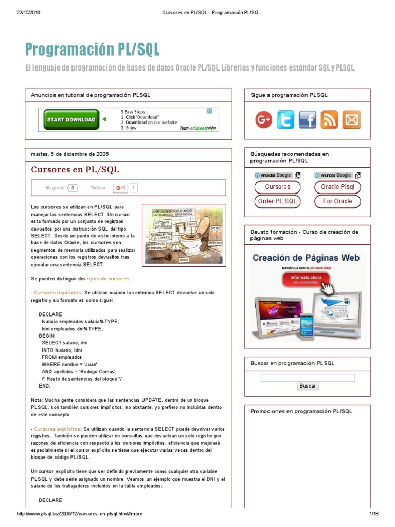 Cursores en PL - SQL - Programación PL - SQL PDF | Descargar gratis PDF | Pl / Sql | SQL