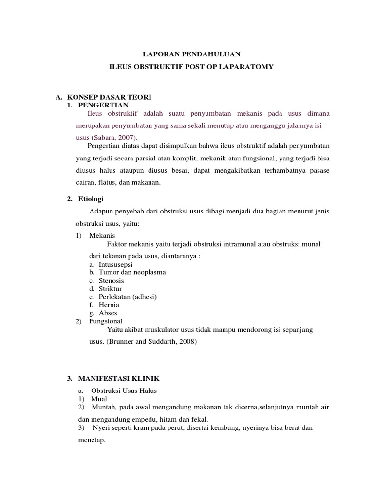 Laporan Pendahuluan Ileus Post Op Laparatomy | PDF | Sains & Matematika