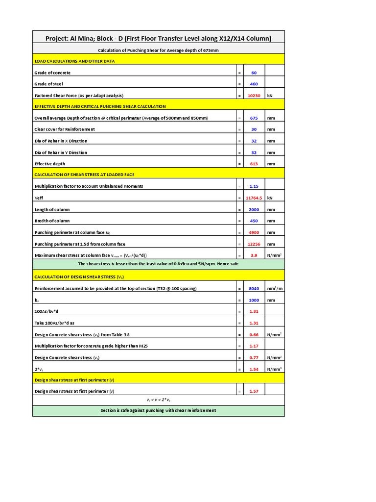 Punching Shear and One Way Shear Check. | PDF | Beam (Structure ...