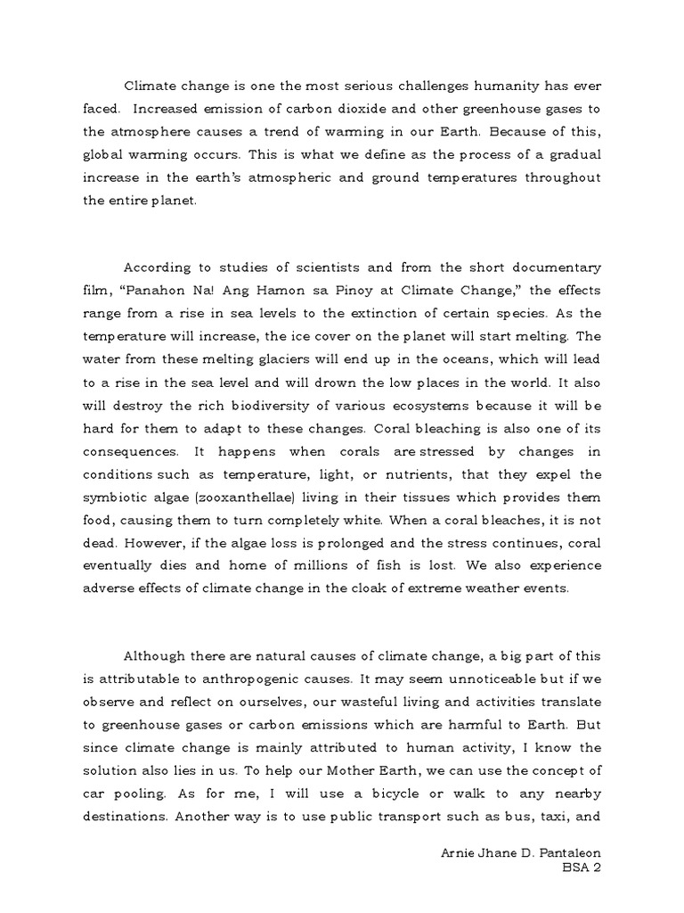 Climate Change Essay | PDF | Compact Fluorescent Lamp | Greenhouse Gas