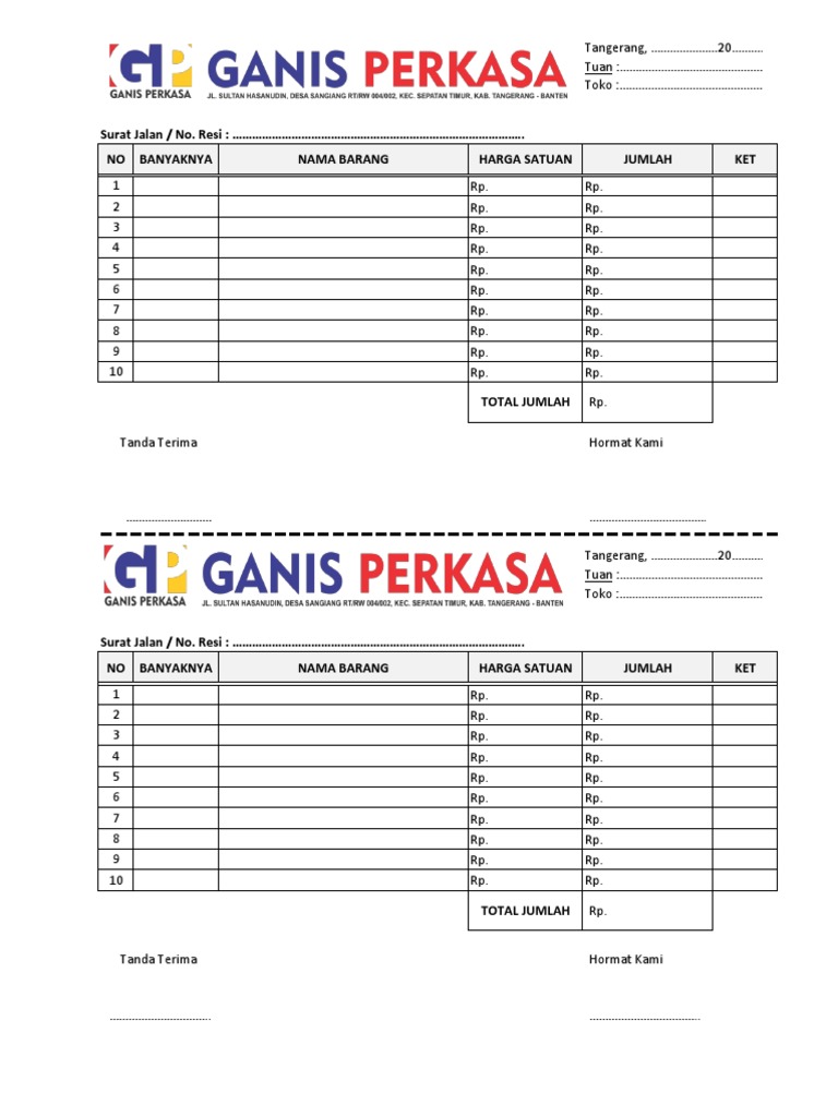 Contoh Nota Belanja dan Surat Jalan | PDF