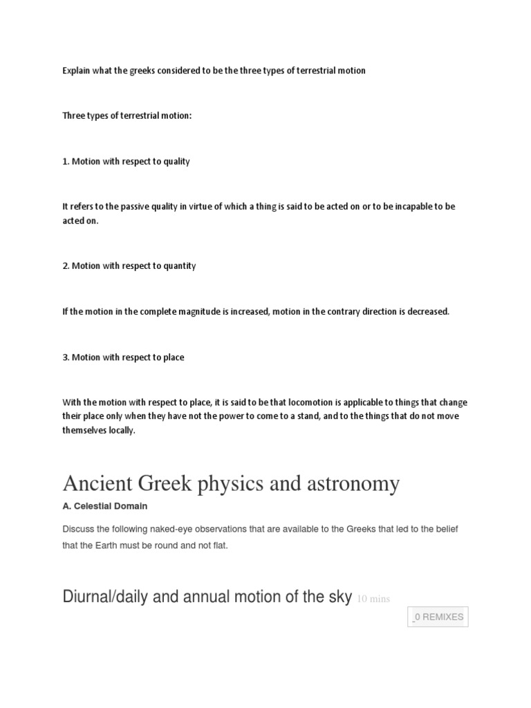 Greek Three Types of Terrestrial Motion | PDF | Momentum | Kinetic Energy
