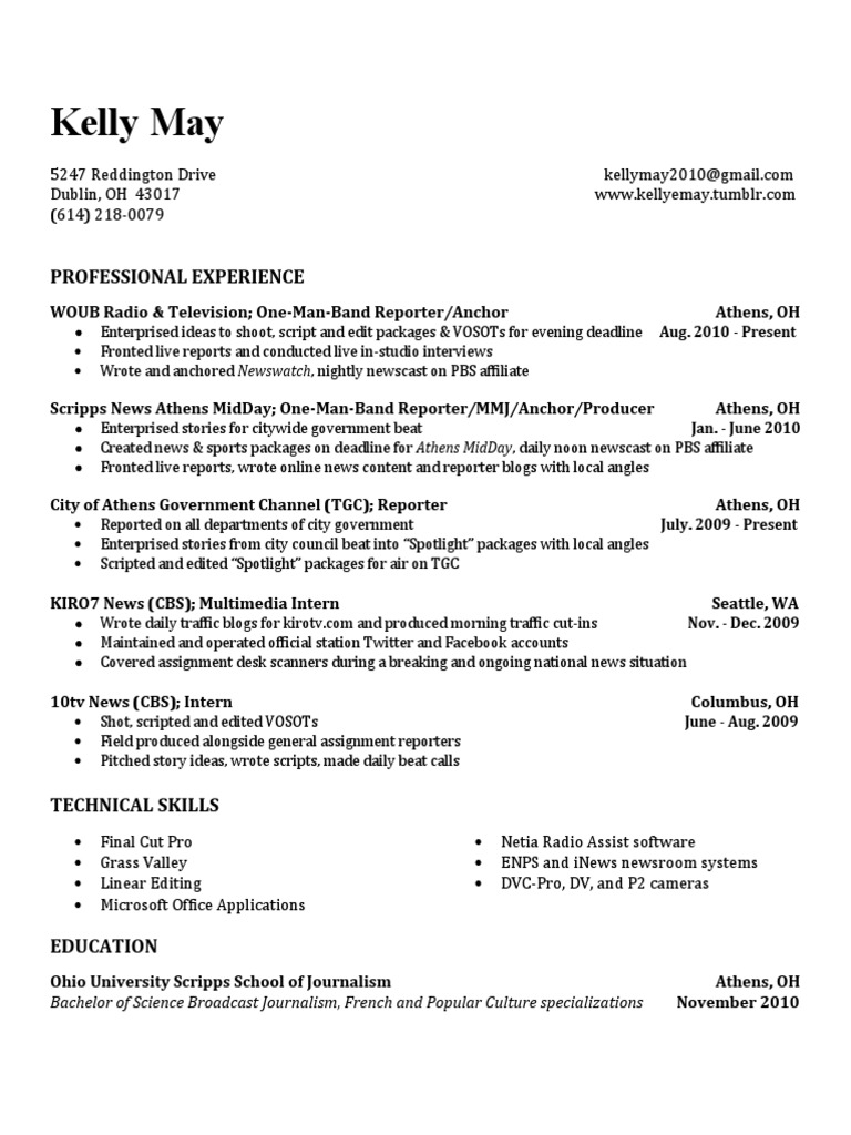 Kelly May: Professional Experience | PDF | News Broadcasting | Mass Media