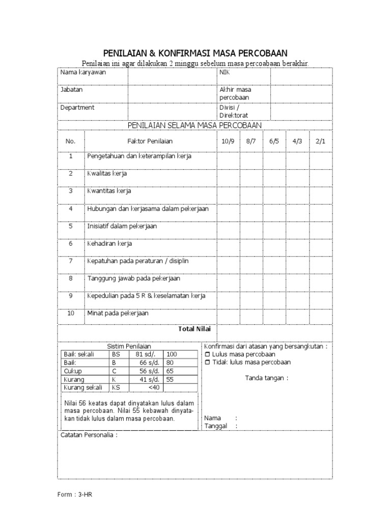 03-Form HRD Penilaian & Konfirmasi Masa Percobaan | PDF 03-Form HRD Penilaian & Konfirmasi Masa Percobaan | PDF