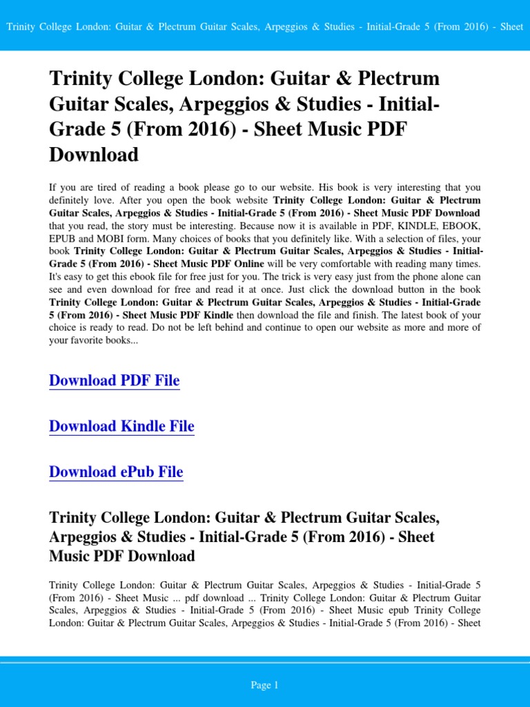 Trinity College London Guitar Plectrum Guitar Scales Arpeggios Studies Initial Grade 5 From 2016 ...
