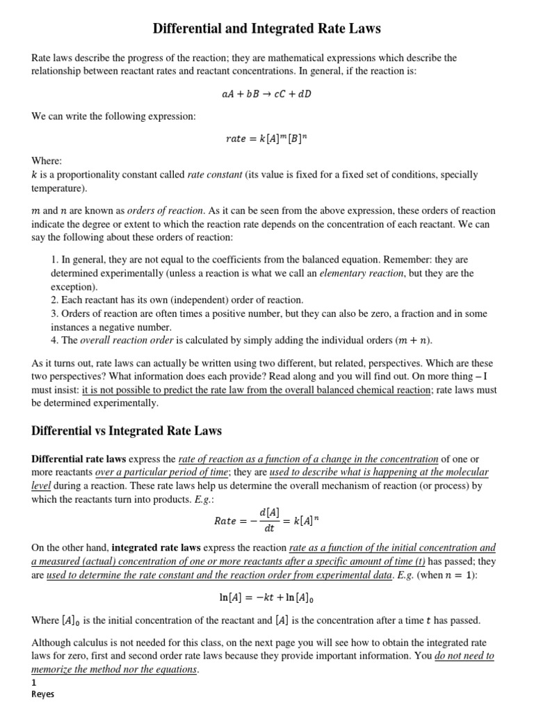 Differential and Integrated Rate Laws1s | PDF | Reaction Rate ...