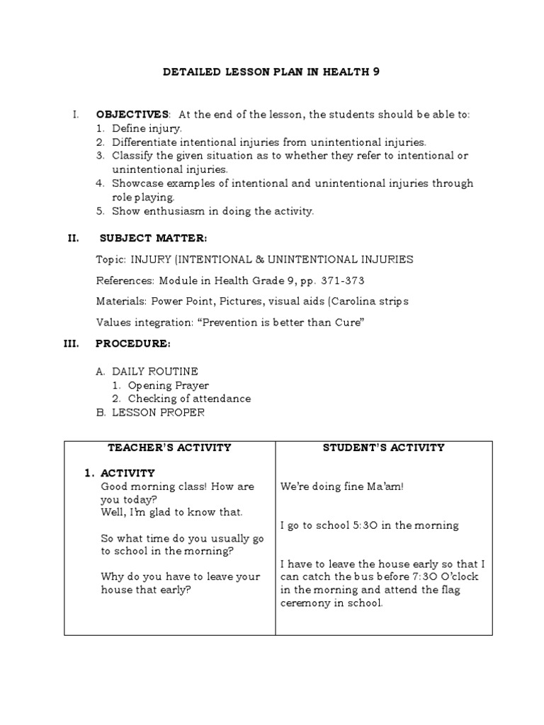 Intentional and in | Download Free PDF | Lesson Plan | Injury