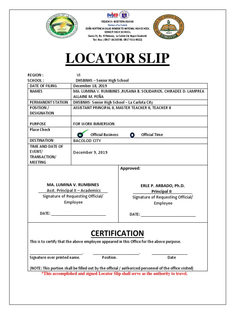 Locator Slip Sample | PDF