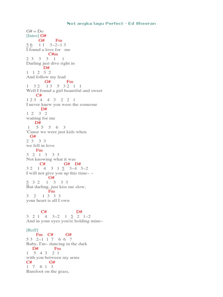 Not Angka Lagu Perfect | PDF | Recorded Music | Songs