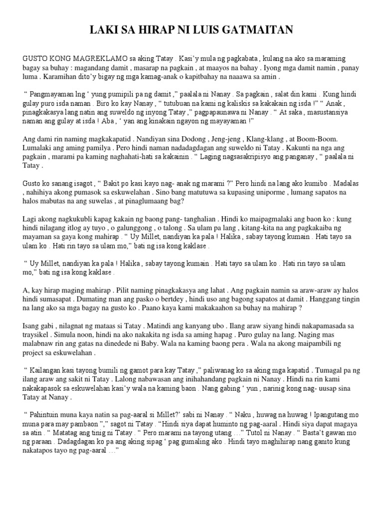 Laki Sa Hirap Ni Luis Gatmaitan | PDF
