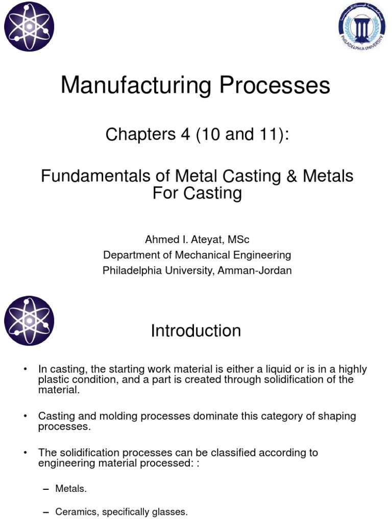 Manufacturing Processes Ch.4 (10 and 11) Casting | PDF | Casting (Metalworking) | Foundry
